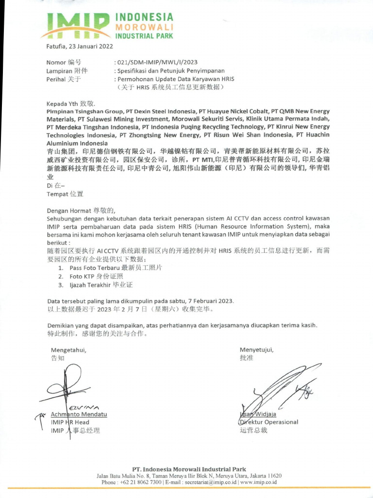 Update Foto KTP Ijazah Karyawan Kawasan IMIP | PDF