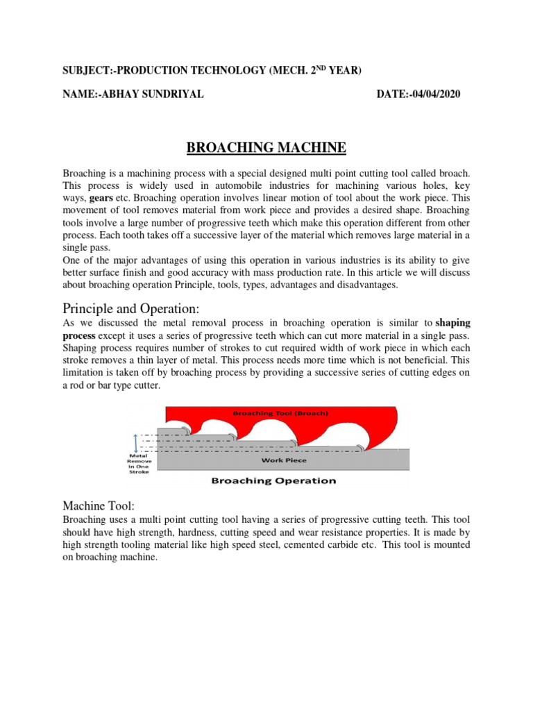 Broaching Machine | PDF | Machining | Mechanical Engineering
