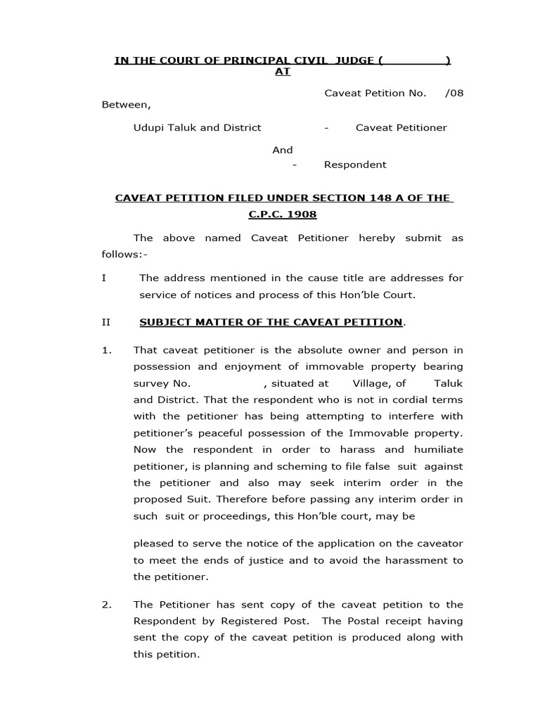 Caveat Petition | PDF | Lawsuit | Judiciaries