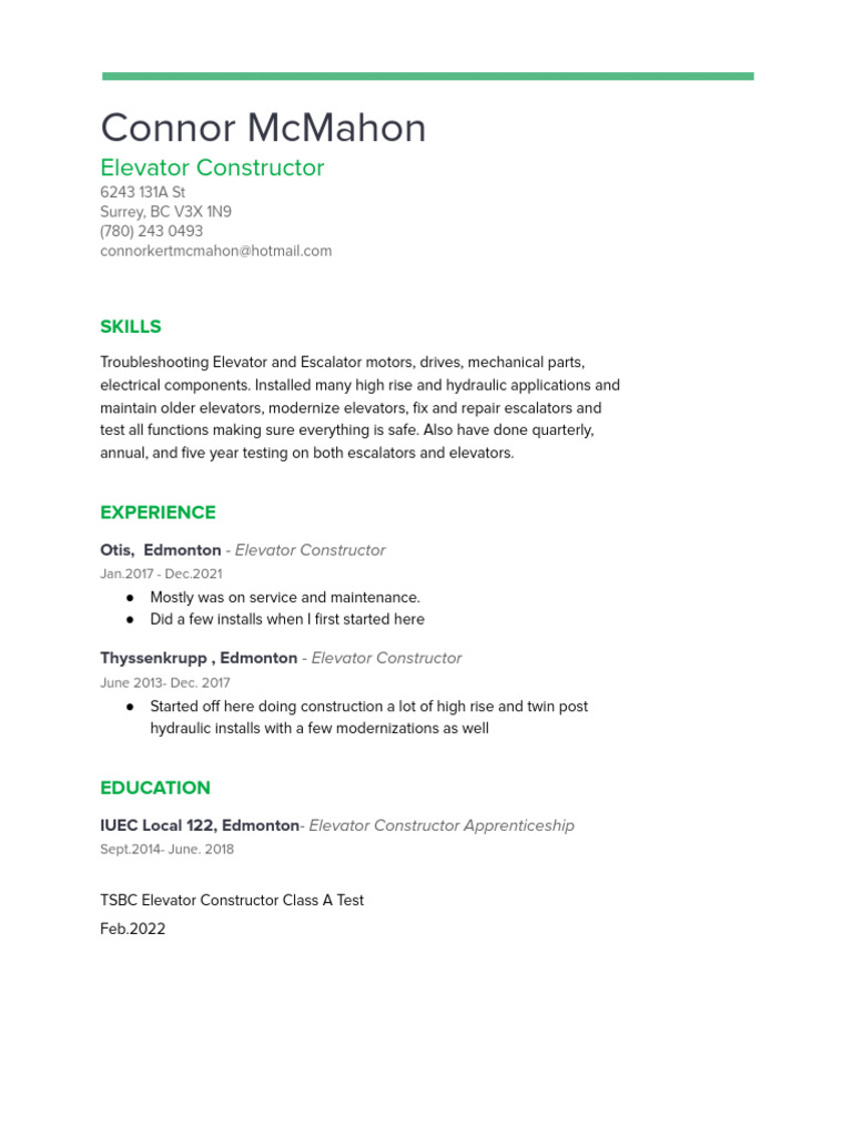 Connor Mcmahon: Elevator Constructor | PDF