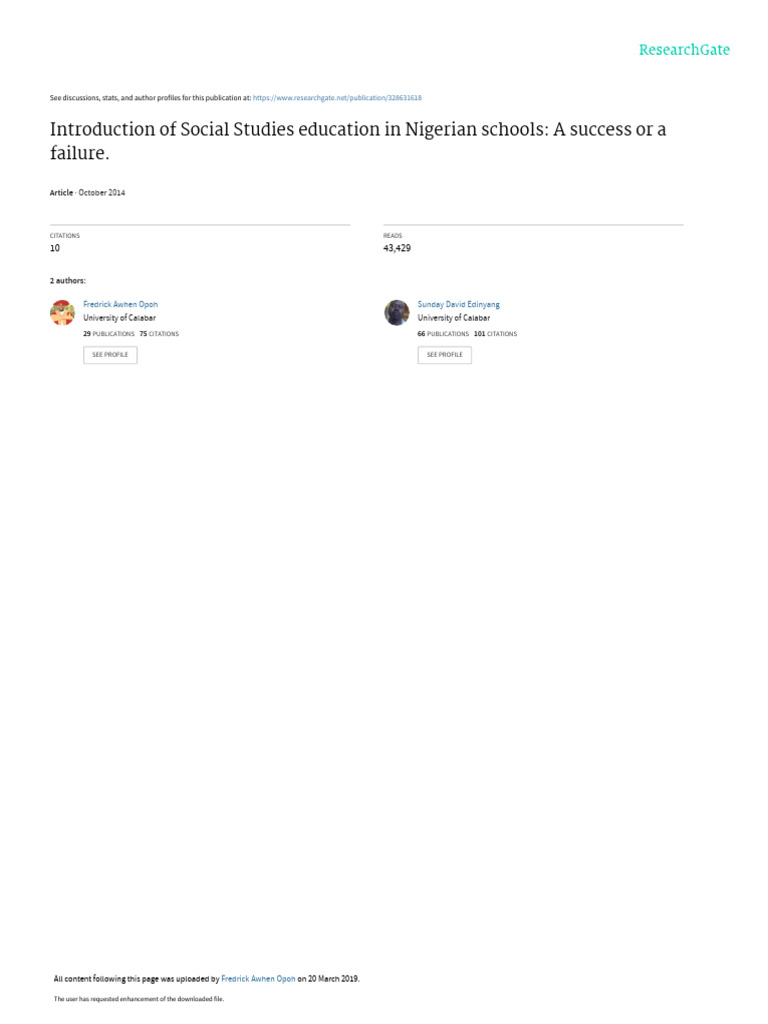 Introduction of Social Studies Education in Nigeria Schools | PDF ...