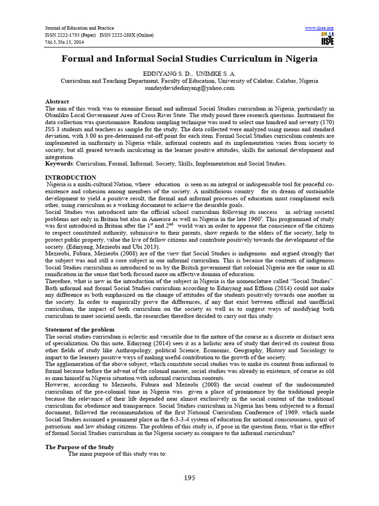 Informal and Formal Social Studies Curriculum | PDF | Curriculum | Learning