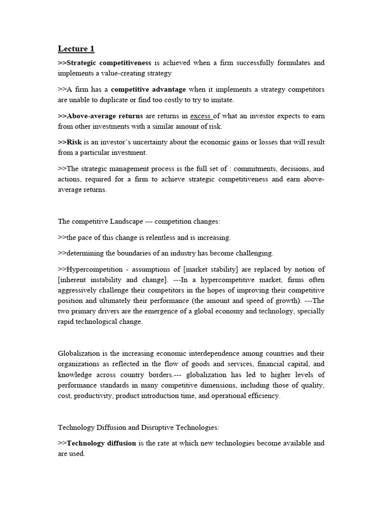 Strategic Management Note | PDF | Strategic Management | Globalization