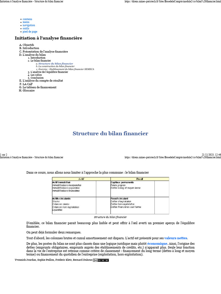 Analyse de la structure du bilan financier | PDF | Bilan comptable ...
