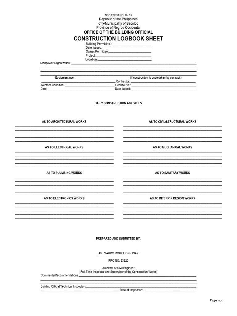 Construction Log Book From Nbc Format | PDF | Real Estate | Engineering