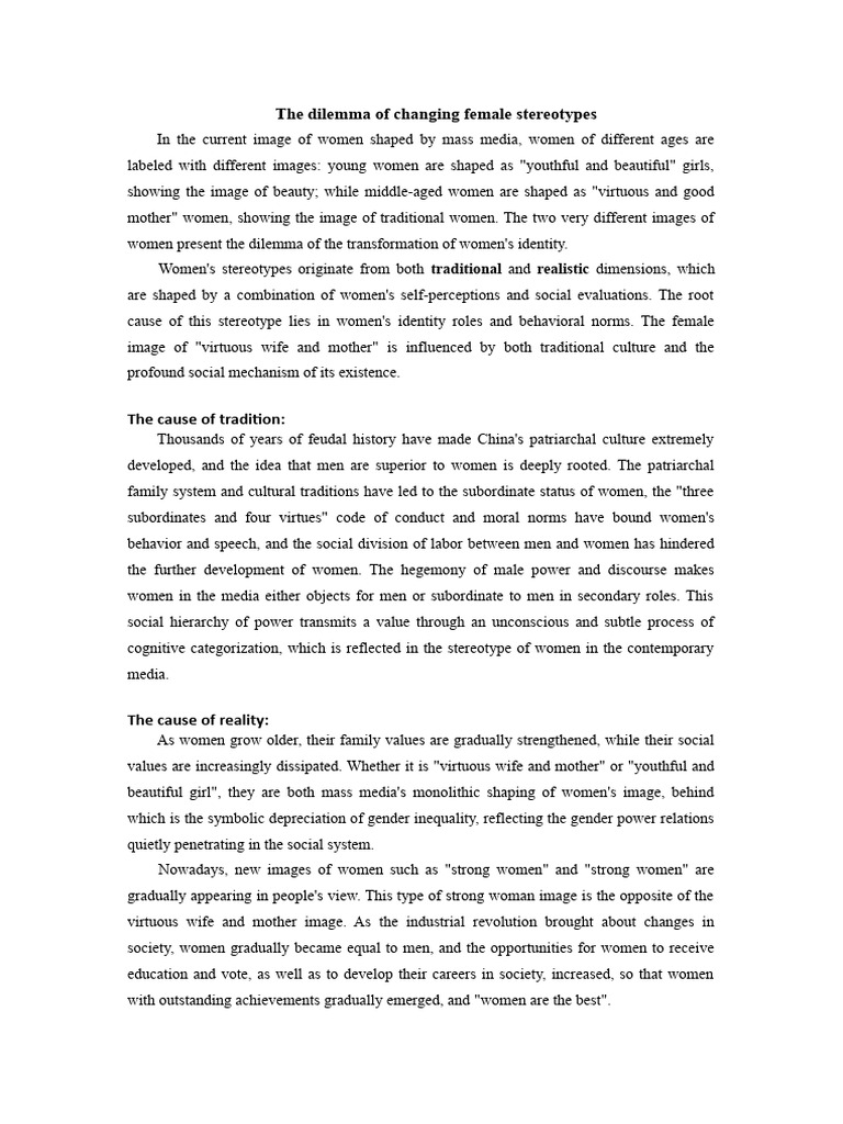 The Dilemma of Changing Female Stereotypes | PDF | Stereotypes | Hierarchy