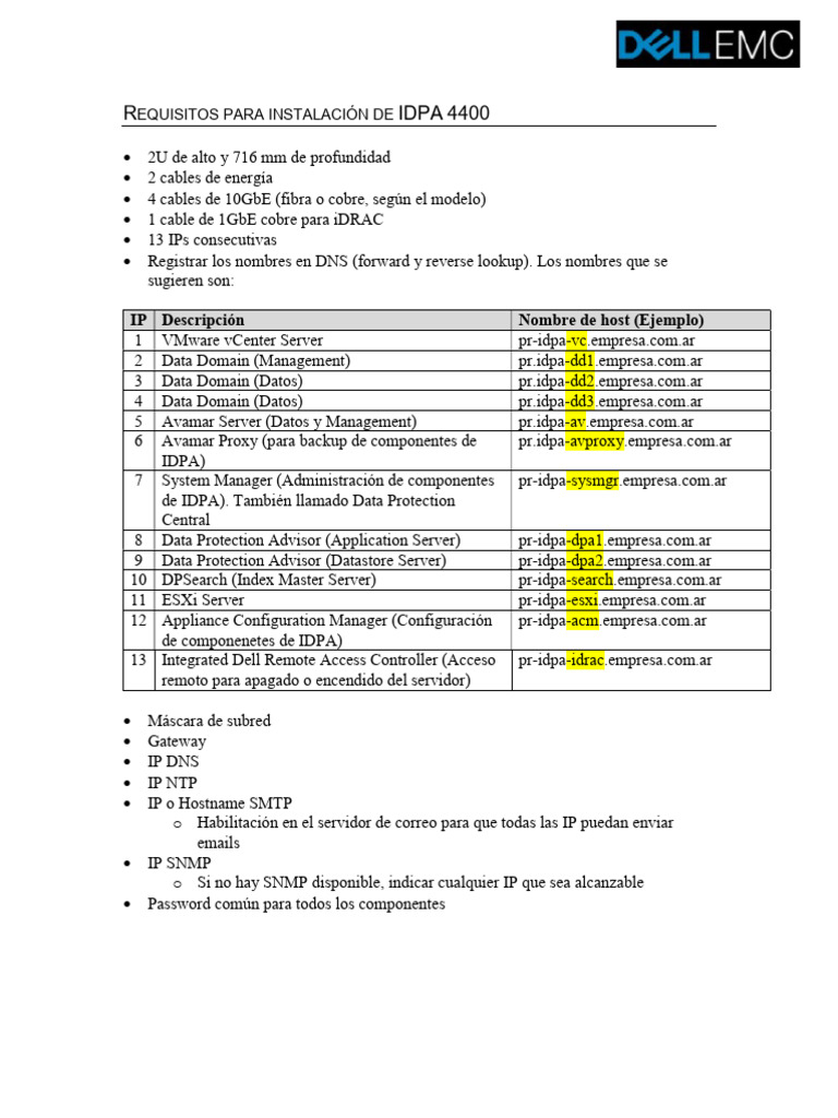 Requisitos para Instalación de IDPA 4400 | PDF | Dirección IP | Red de arquitectura