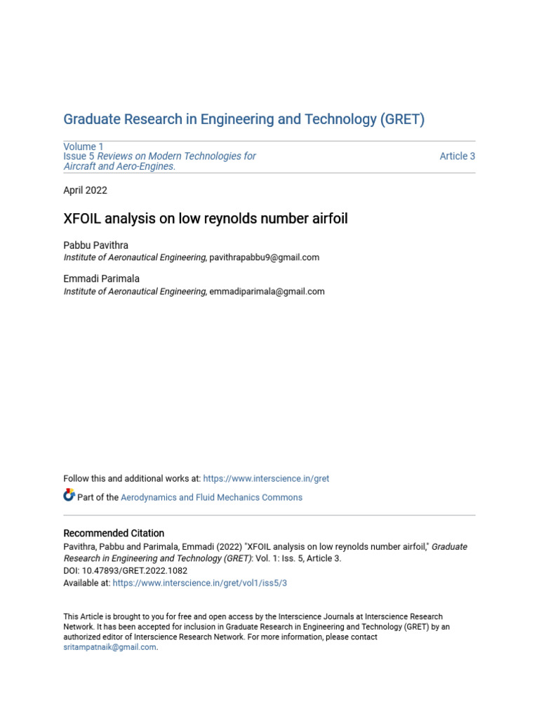 Low Reynolds Number | PDF | Lift (Force) | Airfoil