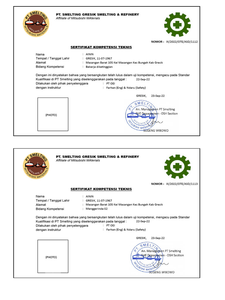 Sertifikat Kompetensi Lengkap | PDF