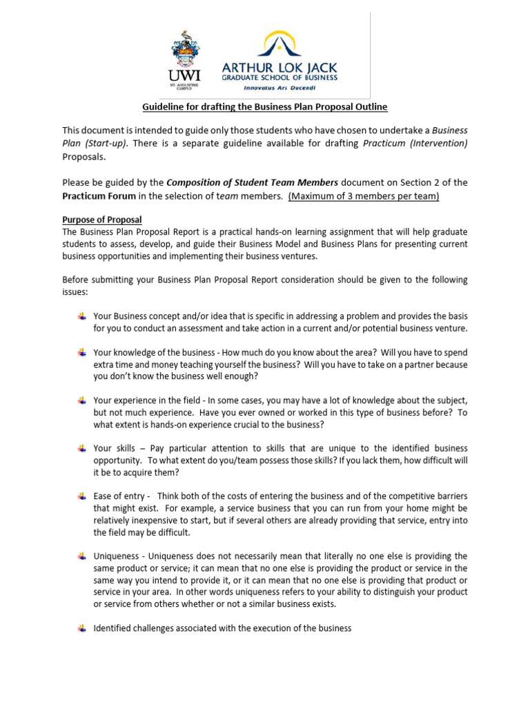 Framework For Business Plan Proposal Outline | PDF | Business Model ...