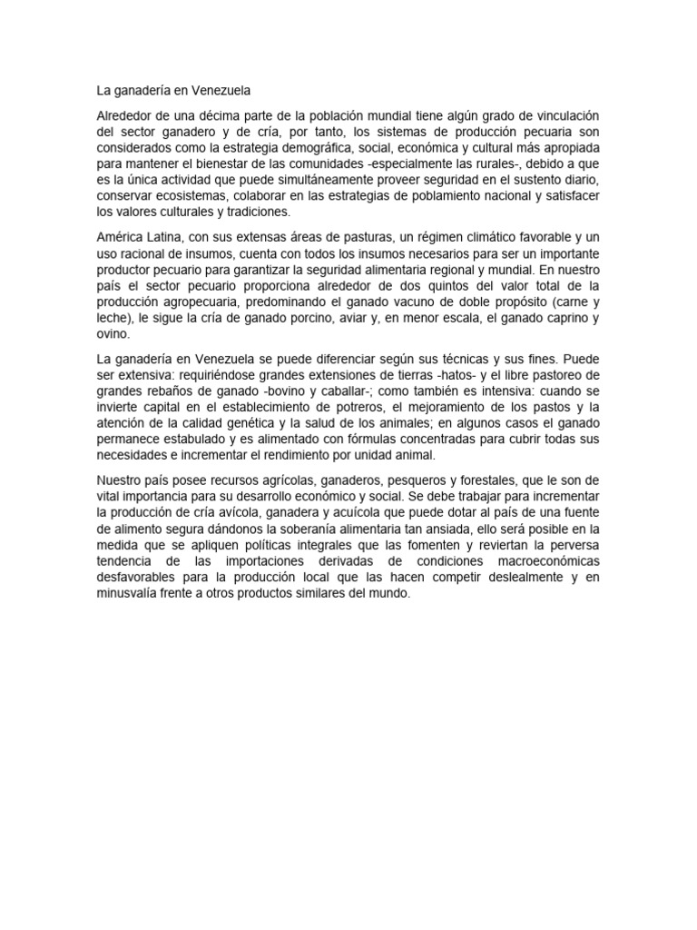 Tipos y importancia de la ganadería en Venezuela | PDF
