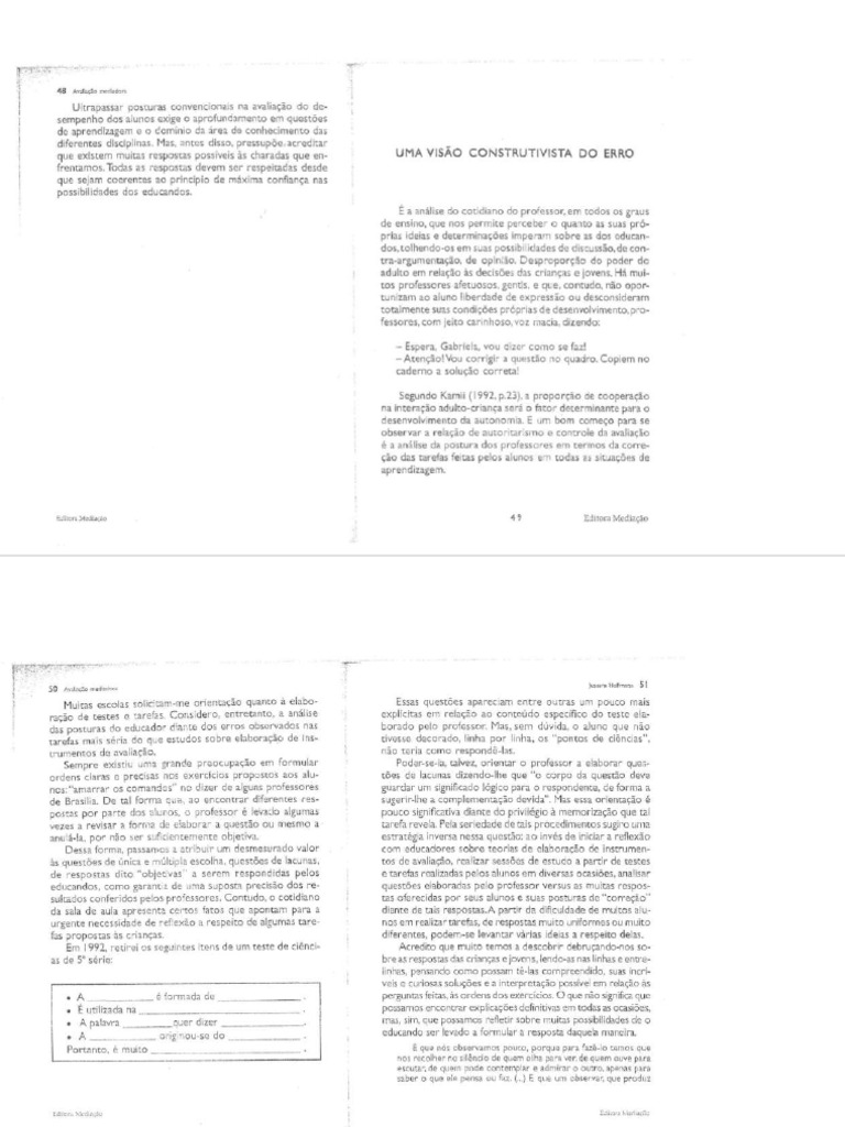 Livro - Avaliação Mediadora de Jussara Hoffmann | PDF