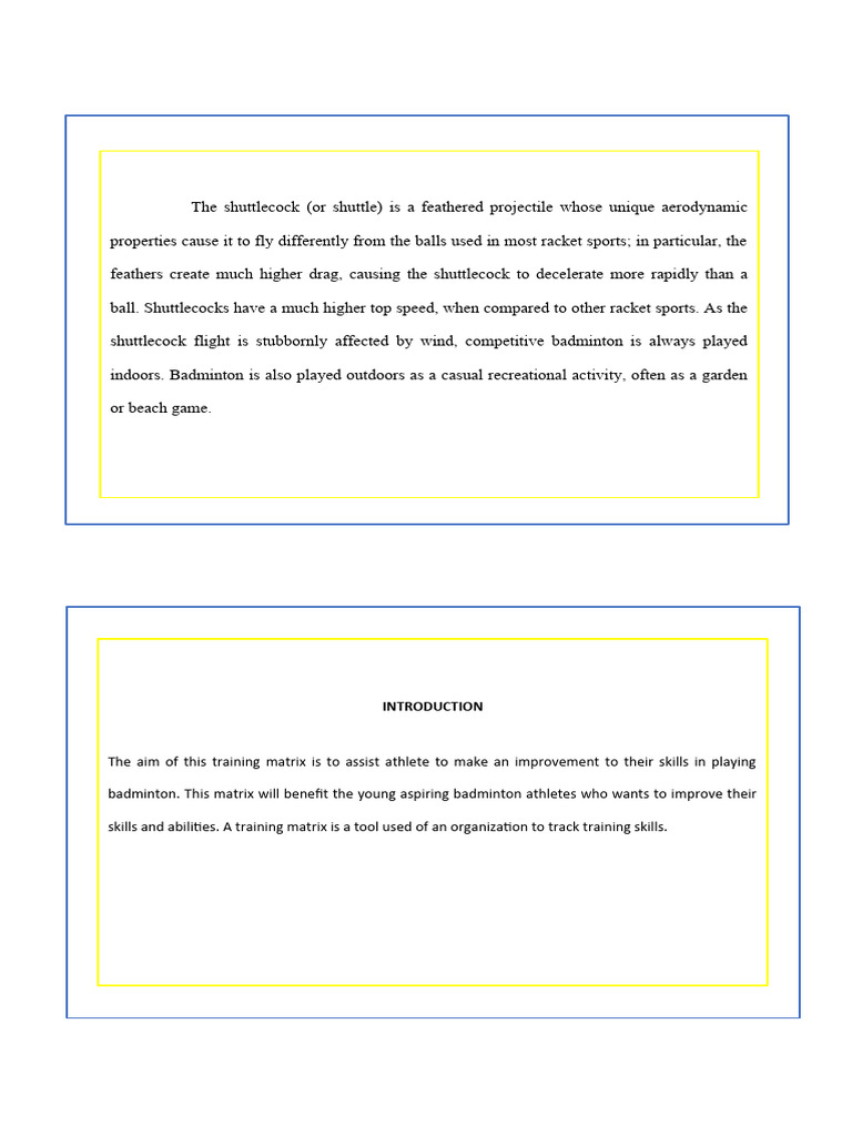 Badminton Training Matrix | PDF | Sports