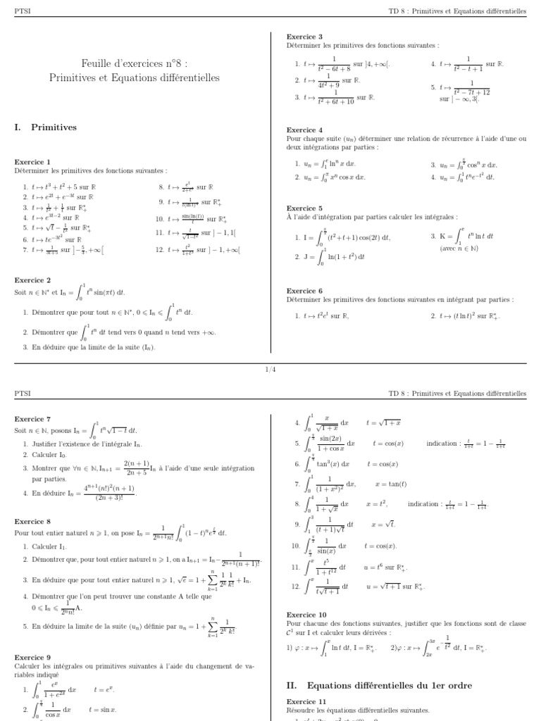 Exercices sur Primitives et Équations Différentielles | PDF | Équations ...