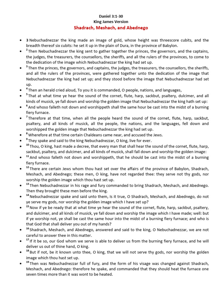 Shadrach Meshach and Abednego | PDF | Shadrach, Meshach, And Abednego