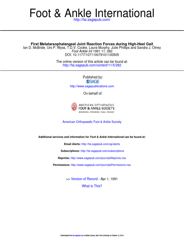 Foot & Ankle International: First Metatarsophalangeal Joint Reaction ...