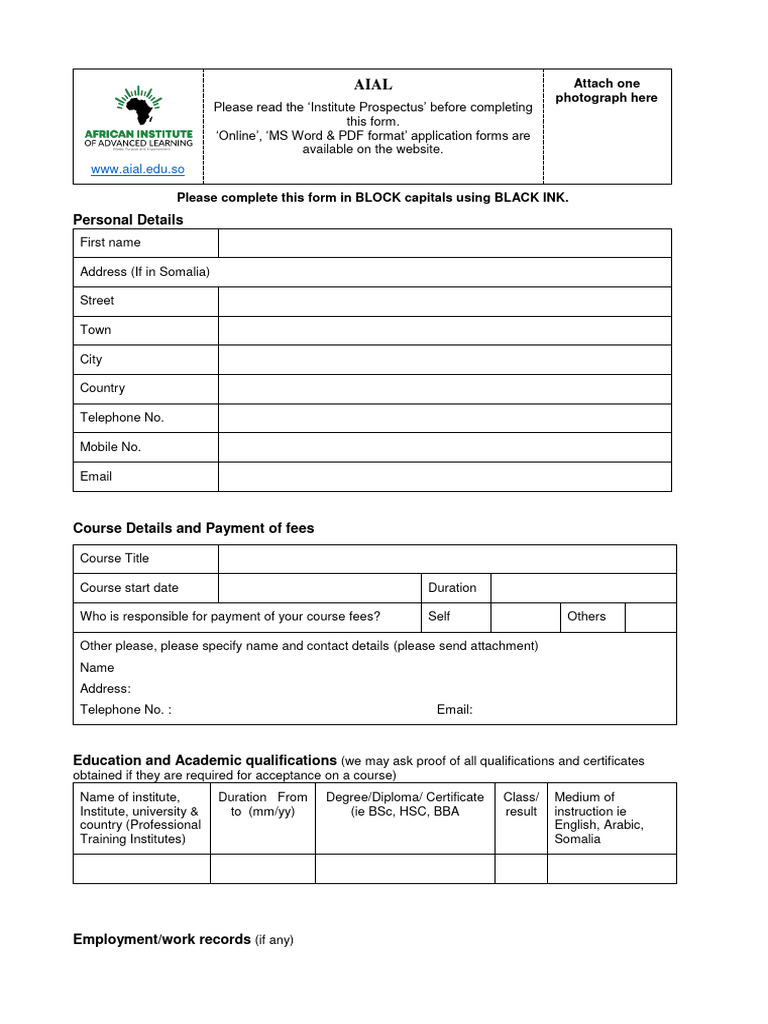 Aial Application Form | PDF