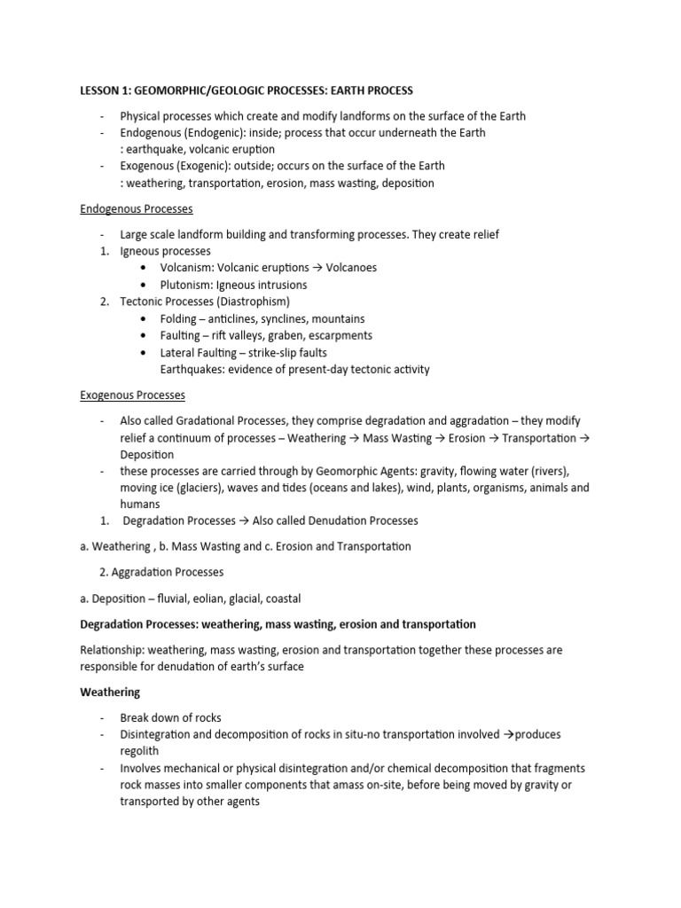 GEOGRAPHICAL PROCESSES EARTH SCIENCE | PDF | Erosion | Weathering