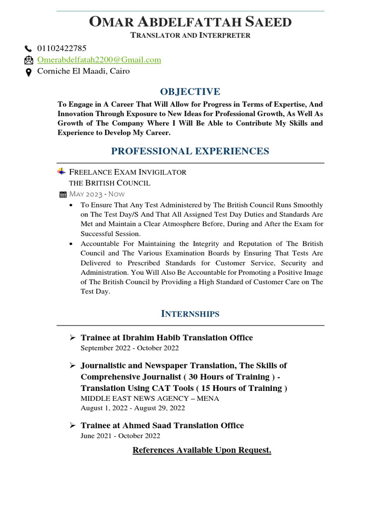 Junior Interpreter CV | PDF | Human Communication | Computing