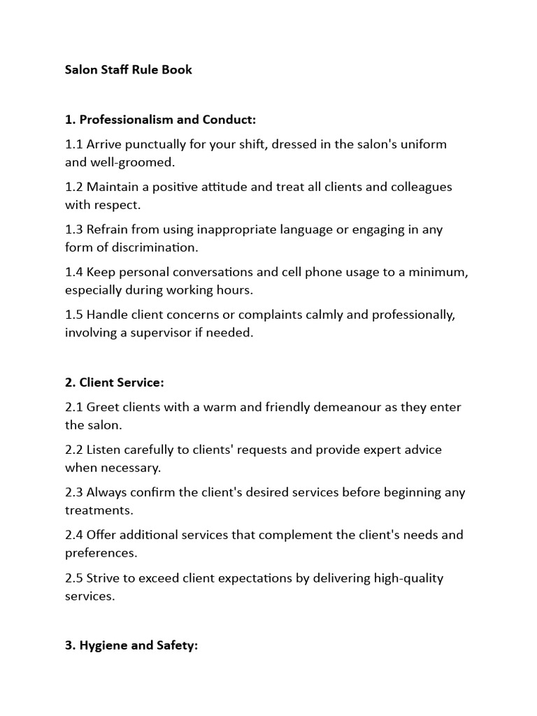 Salon Staff Rule Book | PDF