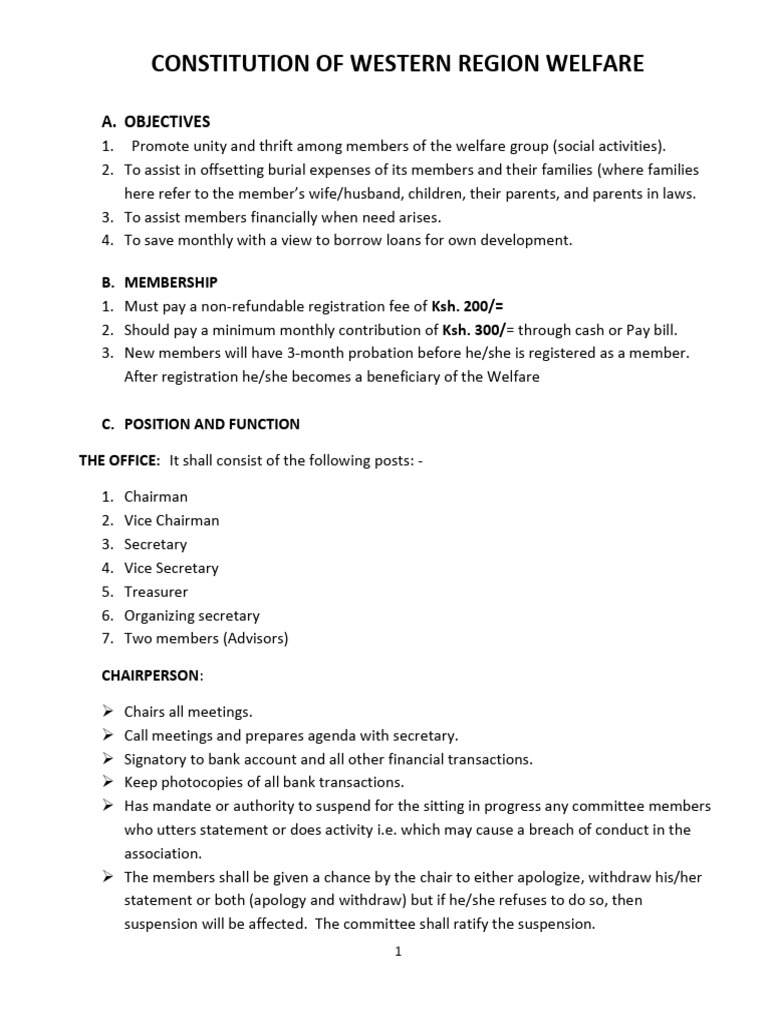 Constitution of Western Region Welfare | PDF | Insurance | Welfare