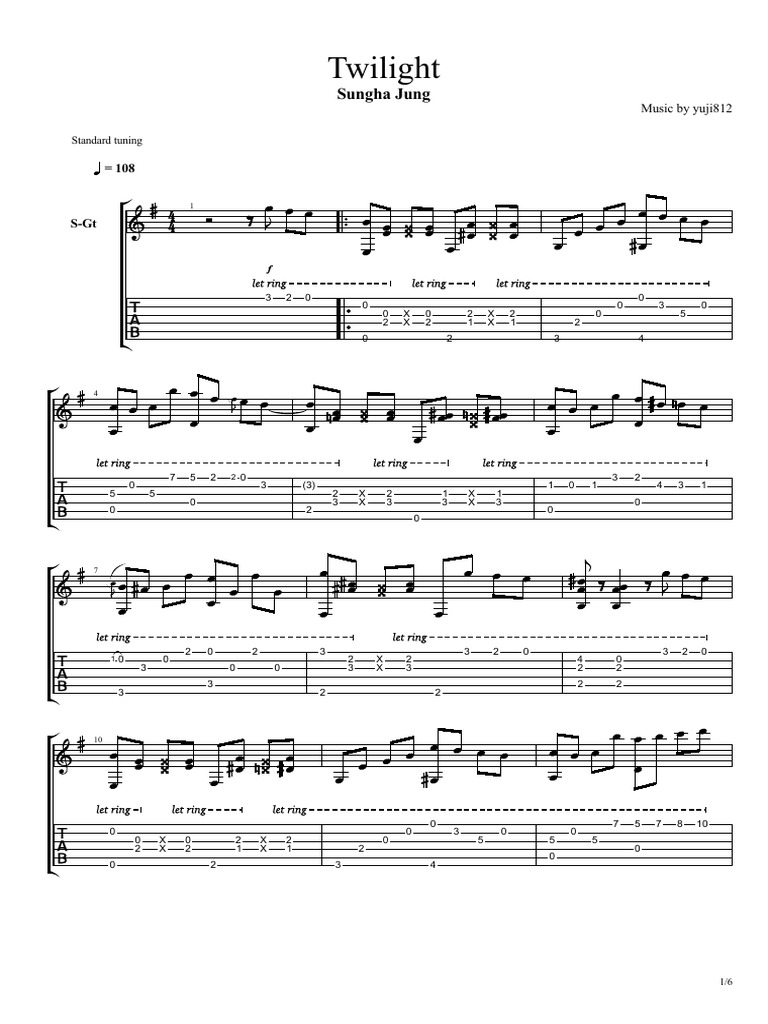Kotaro Oshio Twilight Guitar Tab | PDF | Guitar Family Instruments | Irish Musical Instruments