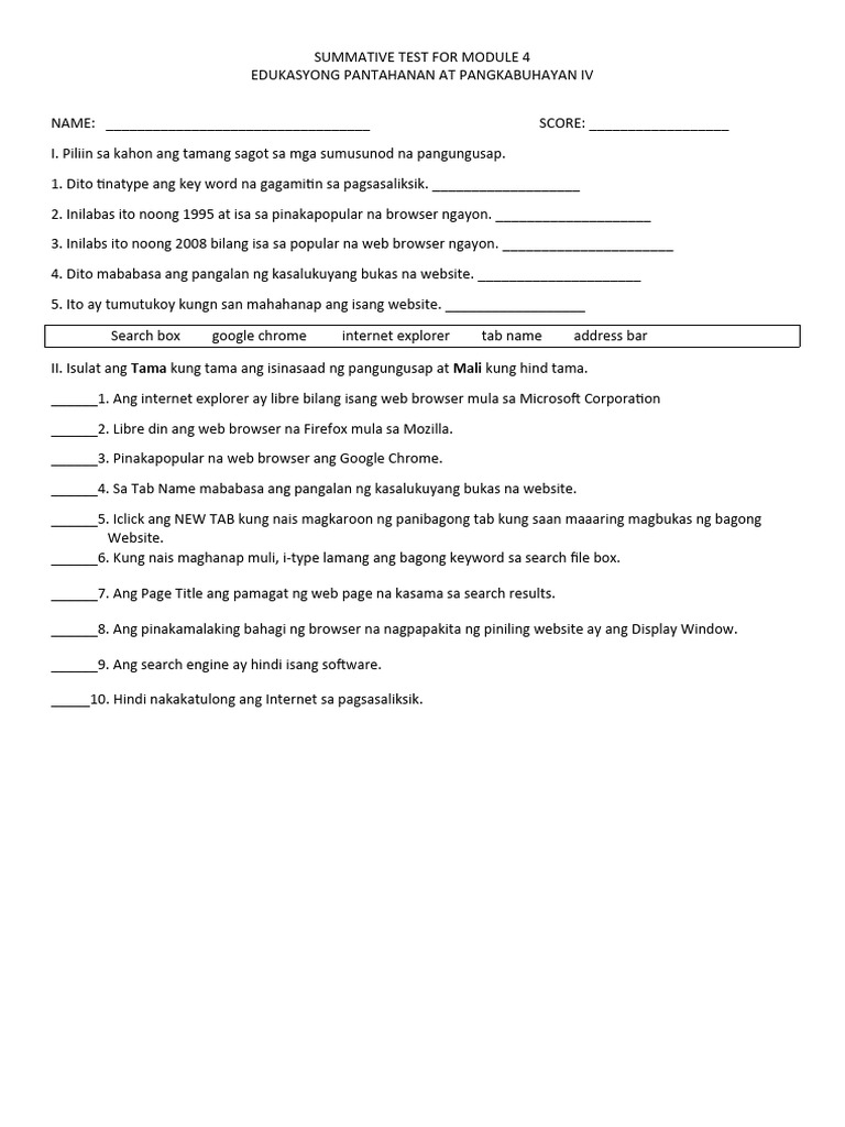 Summative Test For Module 4 | PDF