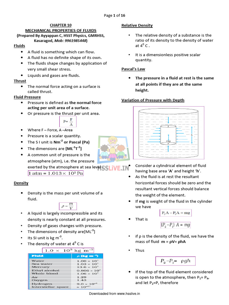 Hsslive-xi-physics-Ayyappan-chapter 10 - Mechanical Properties of Fluids | PDF | Fluid Dynamics ...