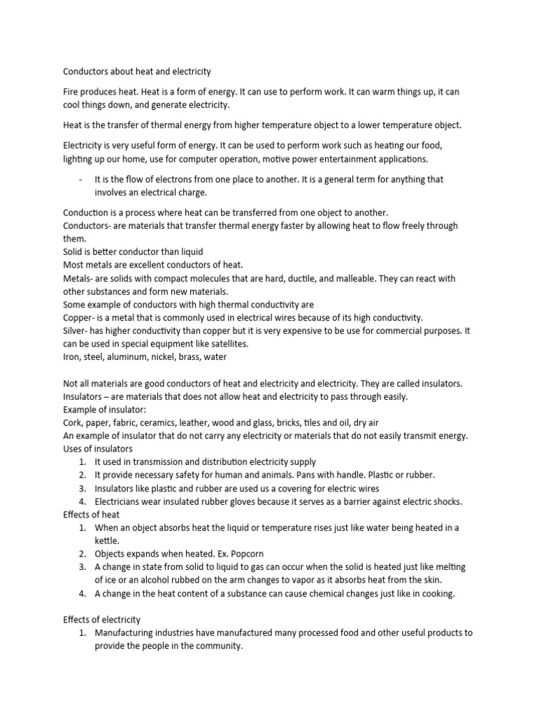 Conductors About Heat and Electricity | PDF | Electrical Conductor ...