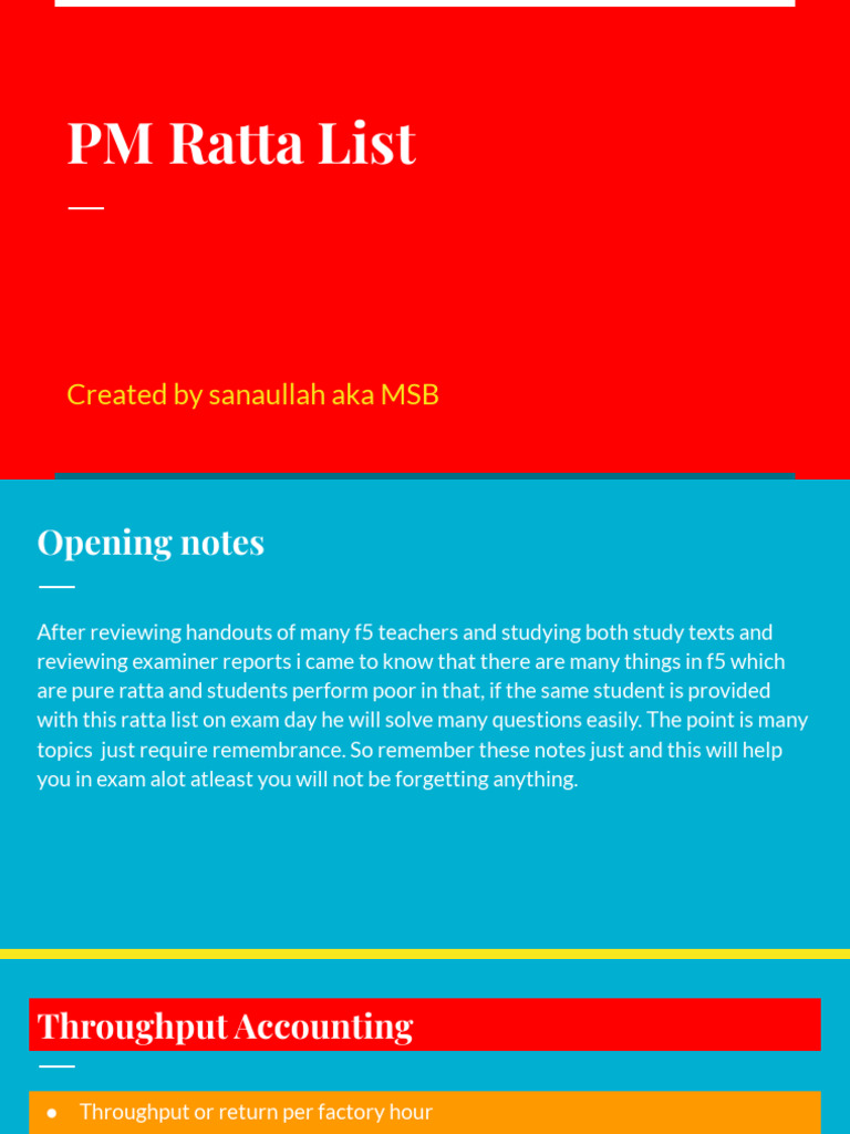 Essential Ratta List for F5 Exam Success | PDF | Applied Mathematics