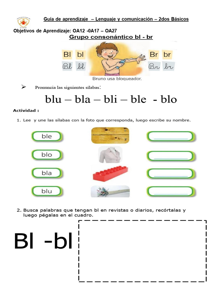 Guía 5 Lenguaje SEGUNDOS Grupo Consonantico BL BR Ok. | PDF