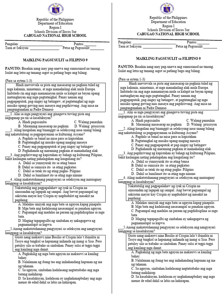 Maikling Pagsusulit Q4 M5 | PDF