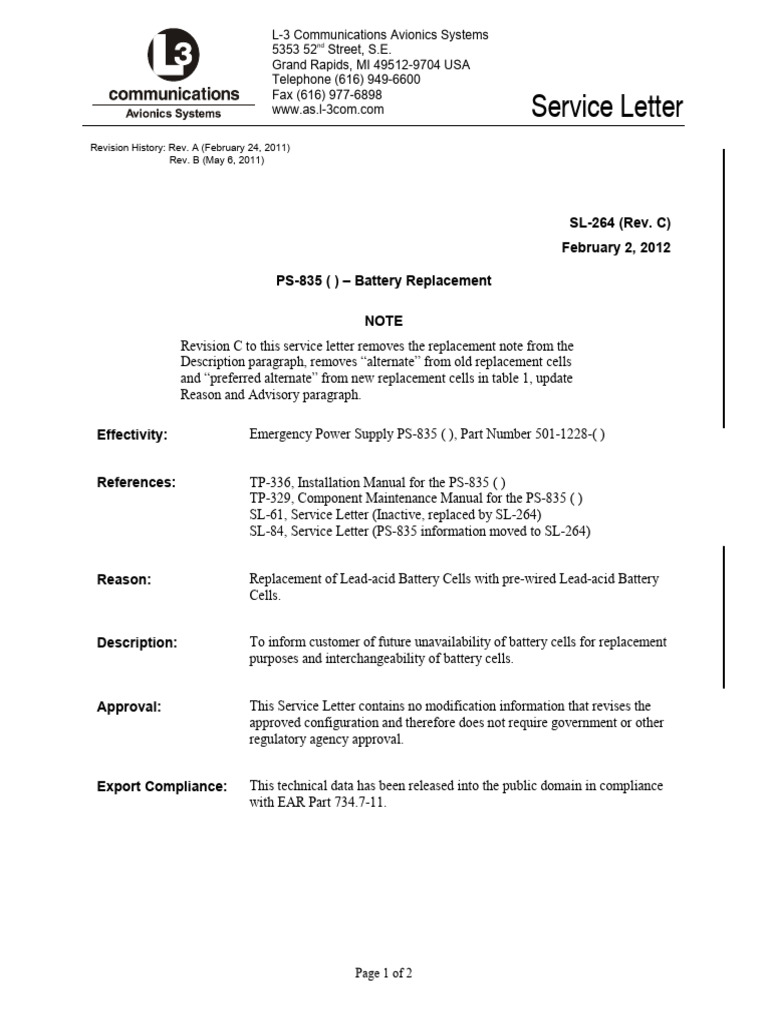 SL 264 - PS 835 - Battery Replacement | PDF