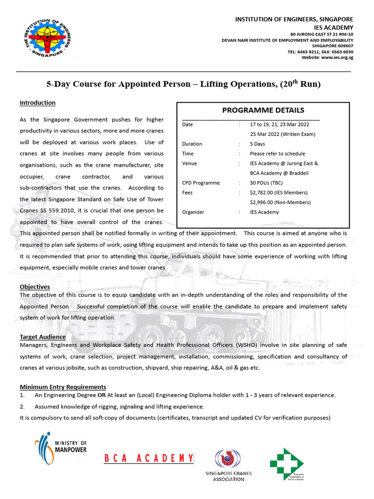 E3375 AP Lifting Ops Flyer (20th Run) | PDF | Crane (Machine) | Engineer