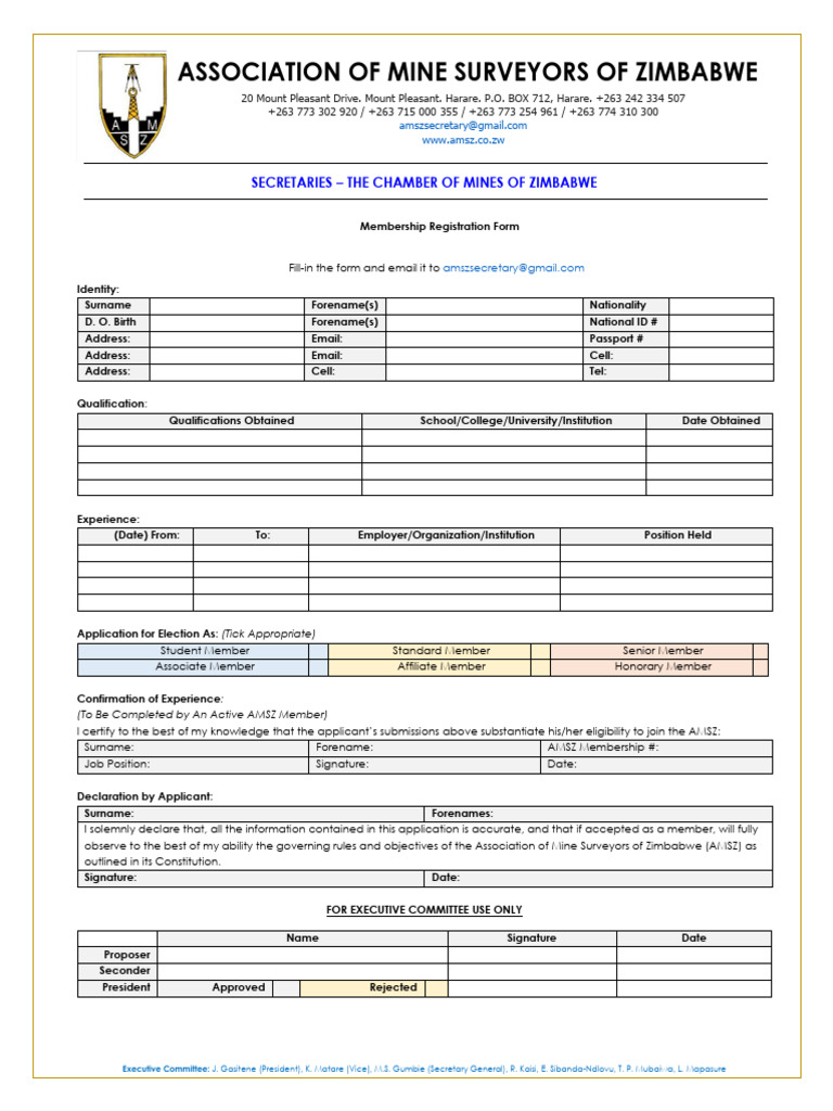 AMSZ Membership Registration Form | PDF | Government