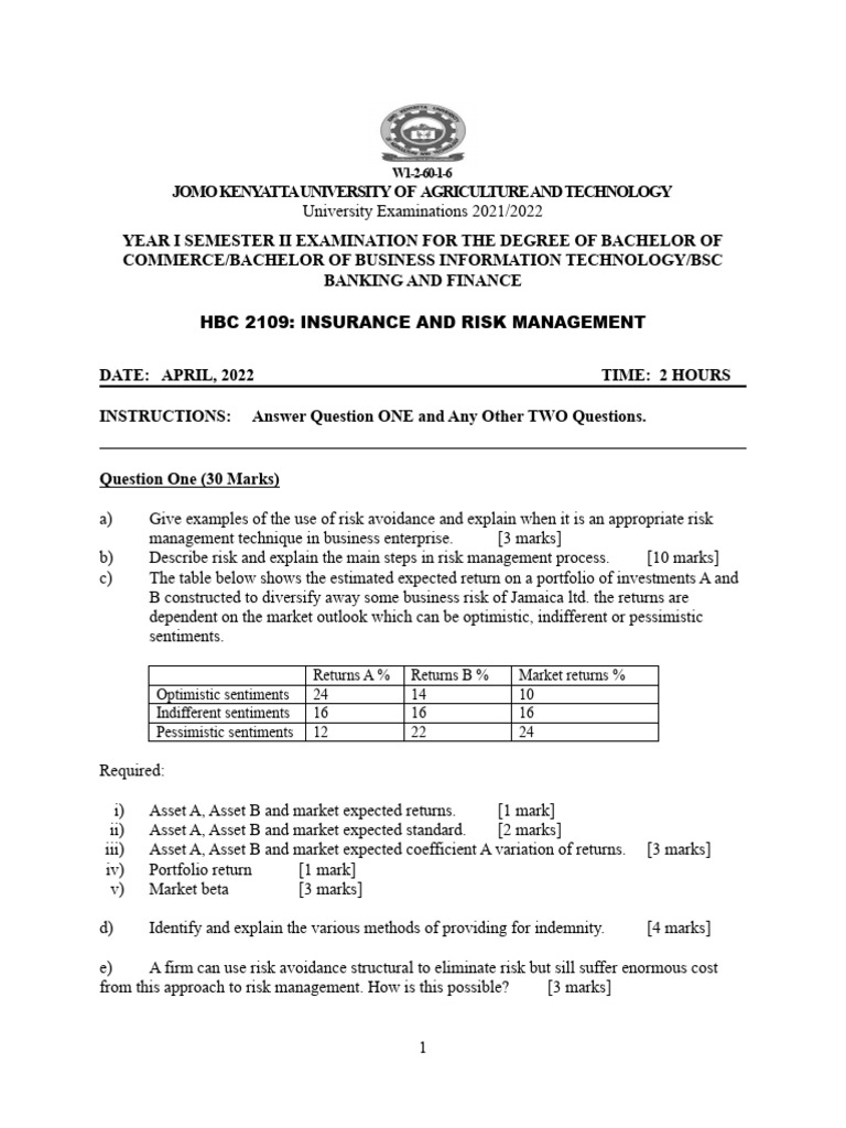 HBC 2109 Insurance and Risk Management | PDF | Insurance | Risk