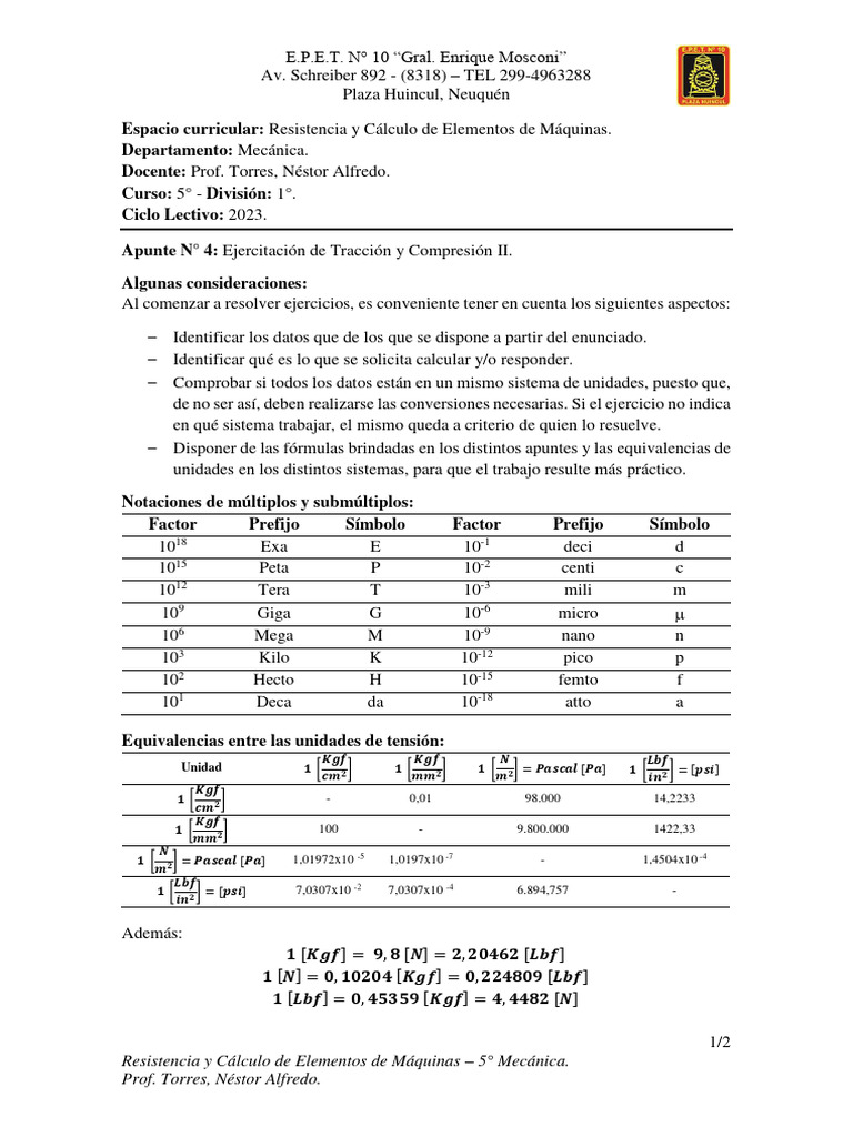 Apunte #4 - Ejercitación de Tracción y Compresión II | PDF | Mecánica de Medios Continuos ...