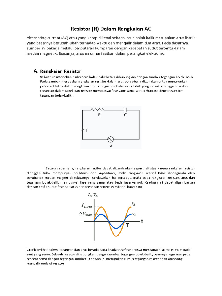 Resistor dalam Rangkaian AC: Penjelasan dan Contoh | PDF