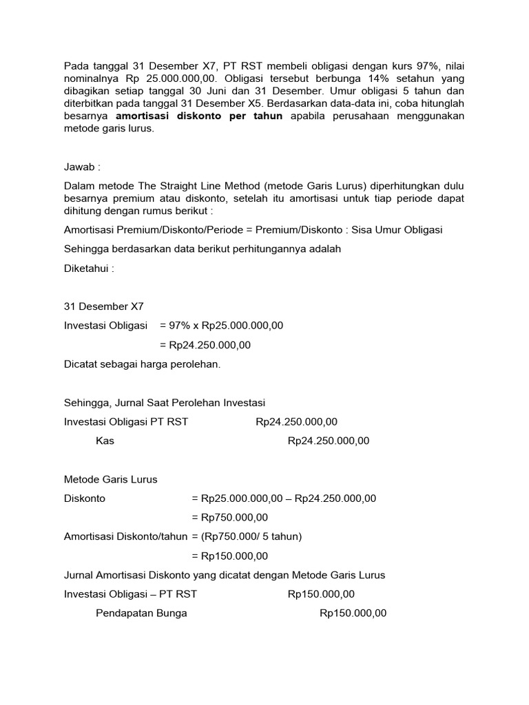 Amortisasi Diskonto Obligasi Metode Garis Lurus | PDF