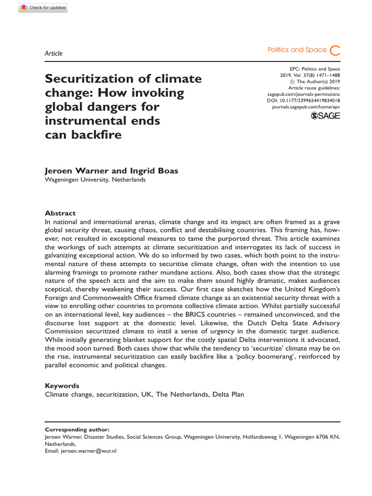 Warner Boas 2019 Securitization of Climate Change How Invoking Global ...