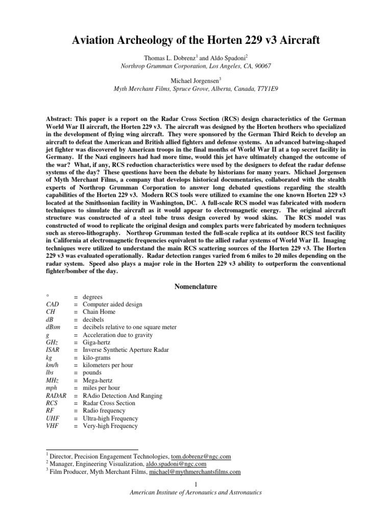 Northrop Grumman - Myth Merchant Films Ho 229 Science Paper | PDF ...