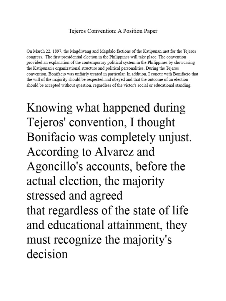 Tejeros Convention Position Paper Pdf Government Philippines