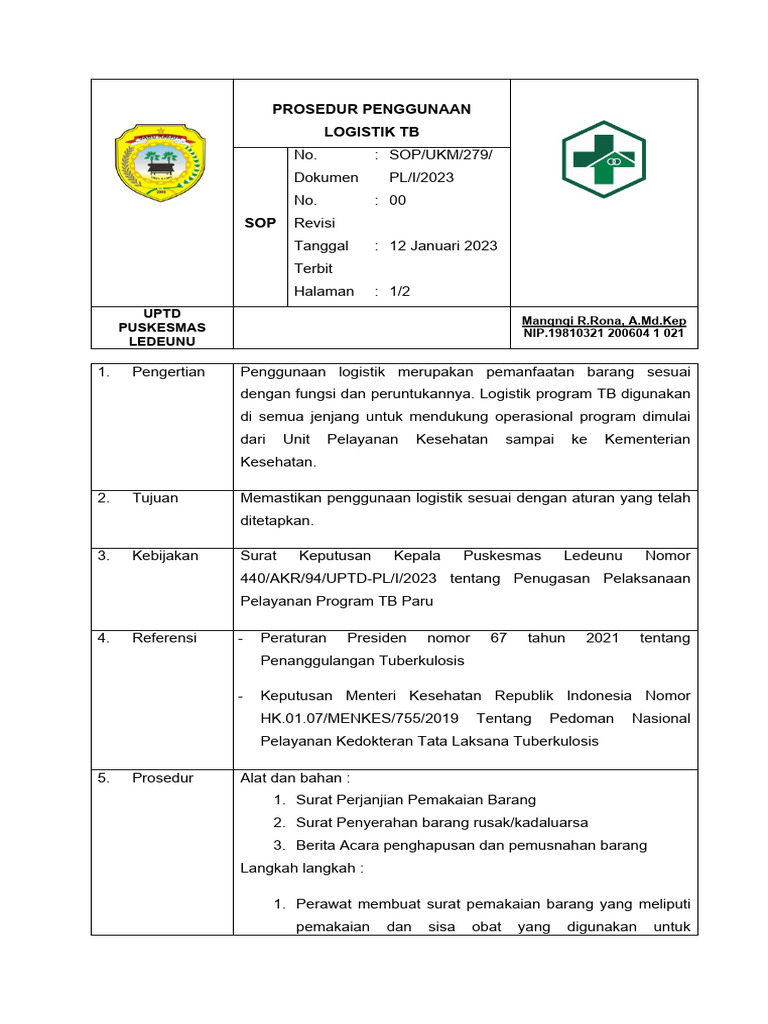 SOP Logistik TB Puskesmas | PDF