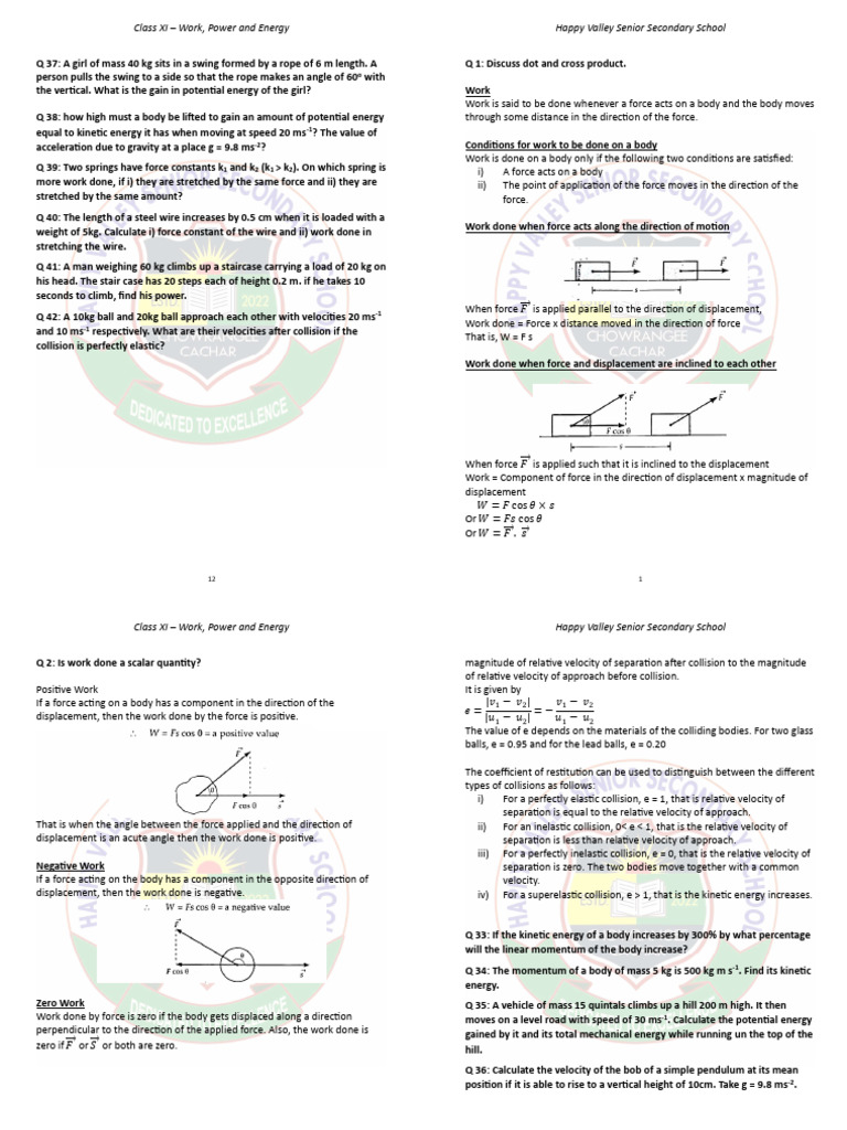 Chapter 6 - Work, Power and Energy - Booklet | PDF | Collision | Force