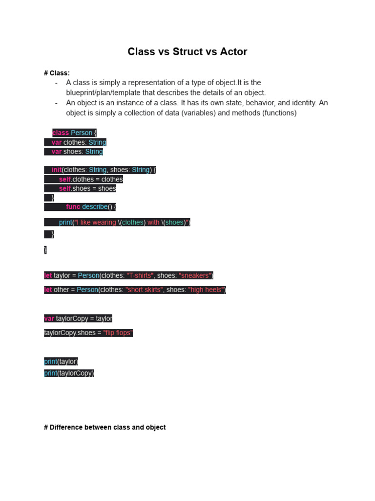 Class Vs Struct Vs Actor | PDF | Method (Computer Programming) | Class ... Class Vs Struct Vs Actor | PDF | Method (Computer Programming) | Class ...