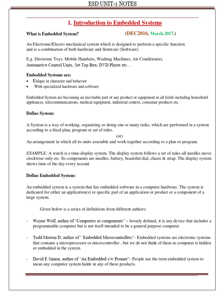 ESD Unit 1 | PDF | Embedded System | Operating System