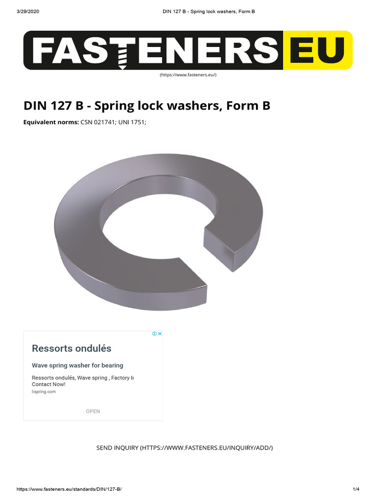 DIN 127 B - Spring Lock Washers, Form B | PDF | Washer (Hardware ...