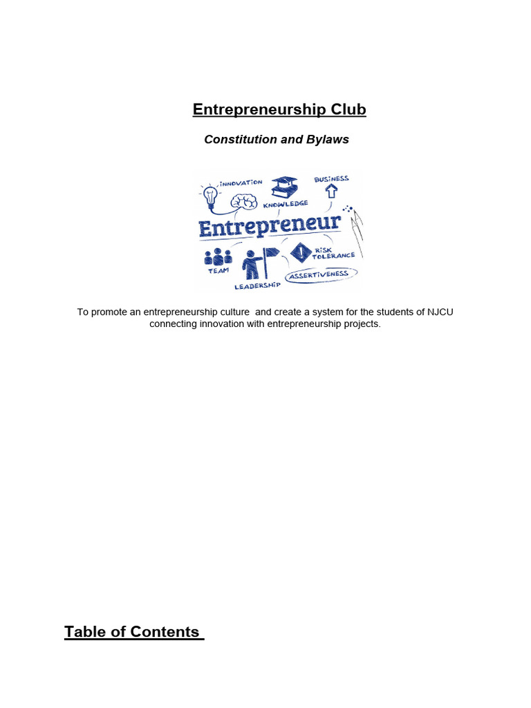 Entrepreneurship Club Constitution | PDF | Supermajority | Board Of ...