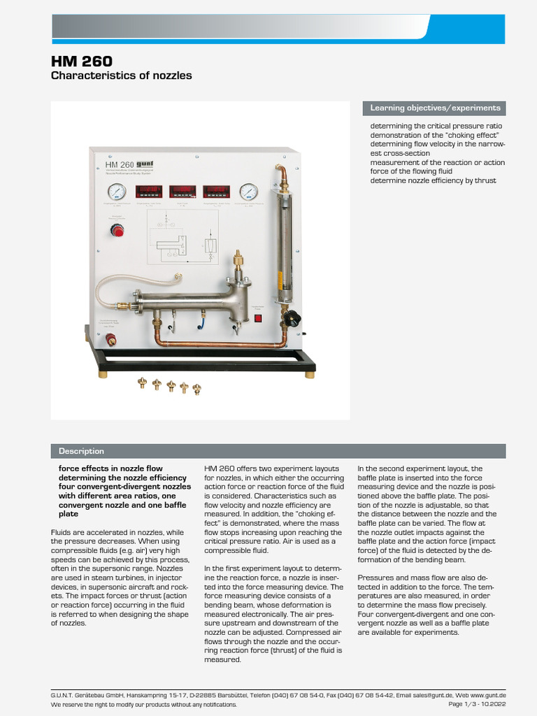 HM 260 Characteristics of Nozzles Gunt 830 PDF - 1 - en GB | PDF ...