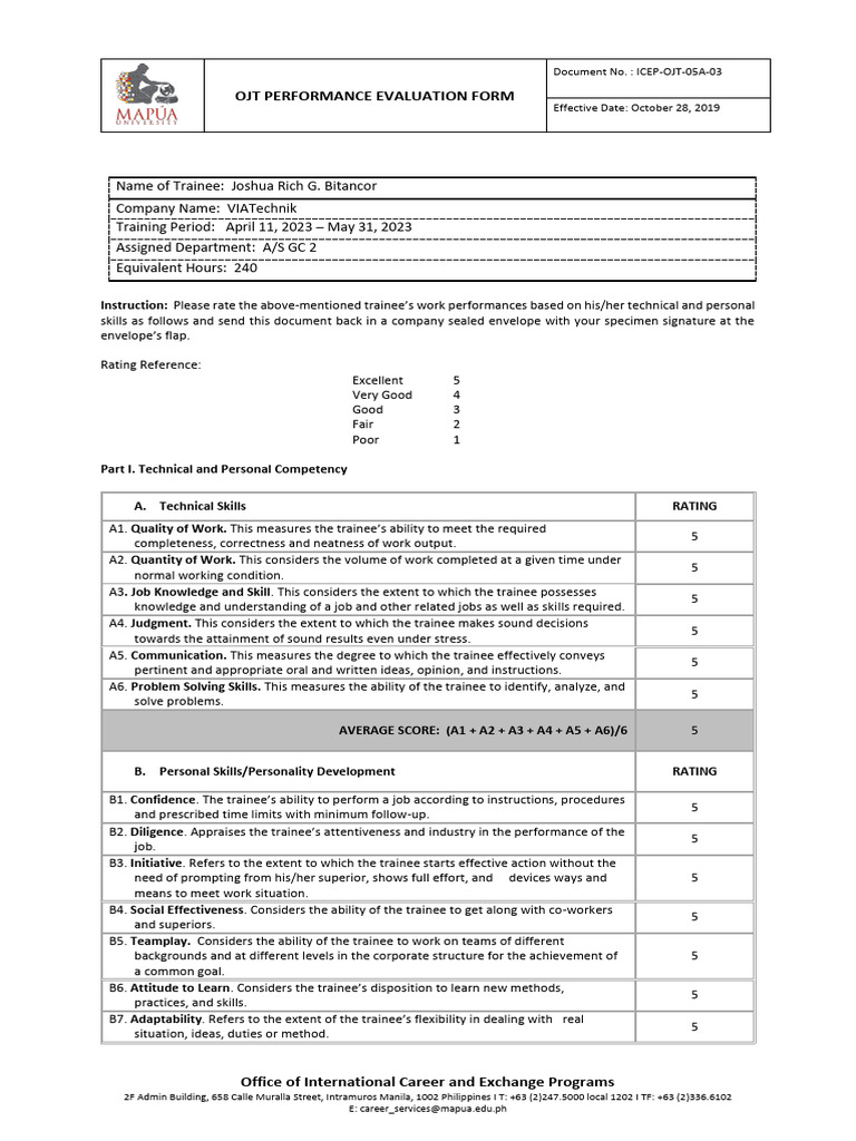 OJT Evaluation | PDF | Engineering | Leadership